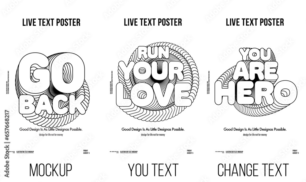 poster template set spiral 3D Text Effect Mockup posters you can change ...