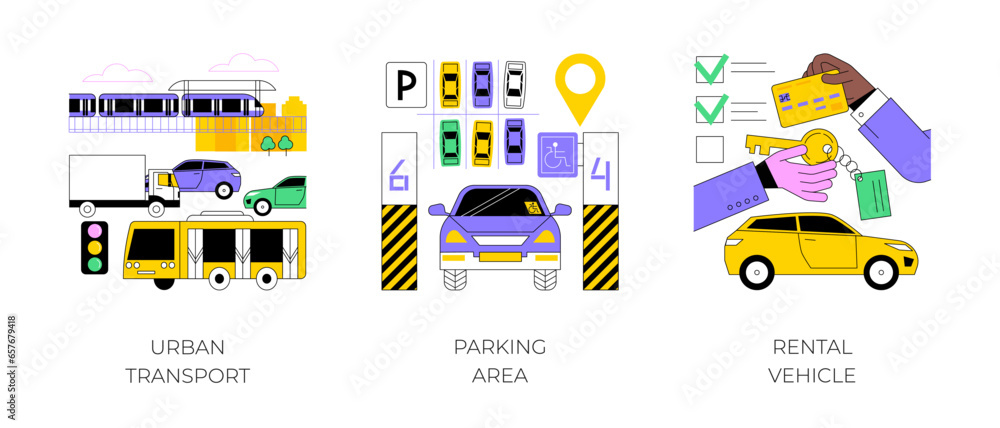 Car traffic abstract concept vector illustration set. Urban transport ...