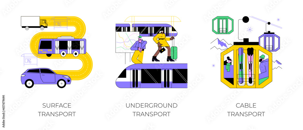 Public transport abstract concept vector illustration set. Surface ...