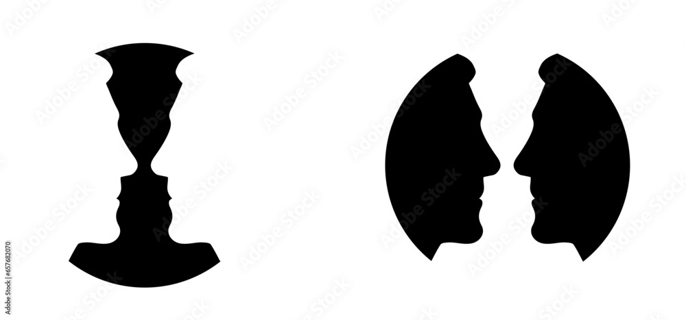 Cartoon round, circle, face profile line pattern, two owerlap outline ...