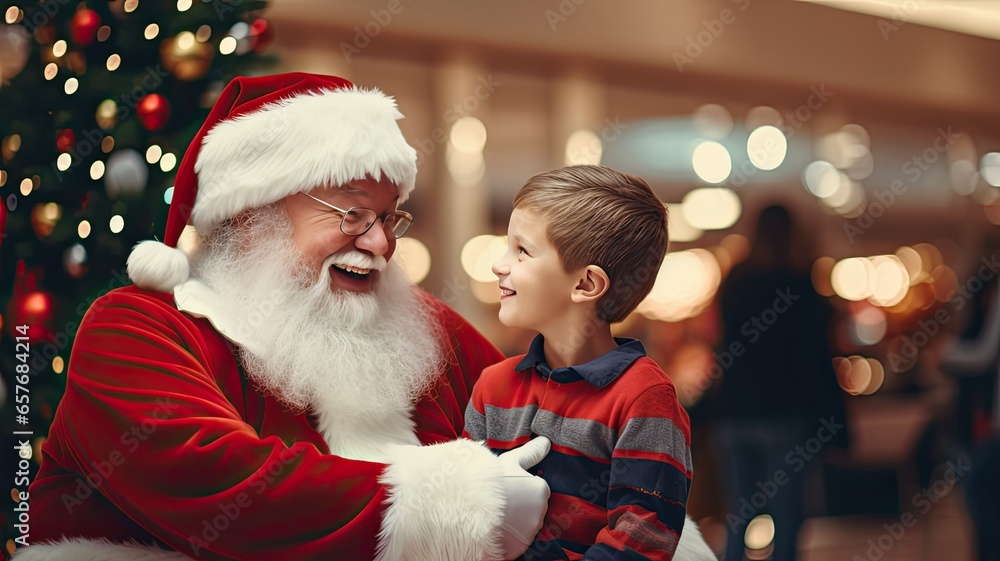 children as they meet Santa at the mall. Focus on genuine reactions and ...