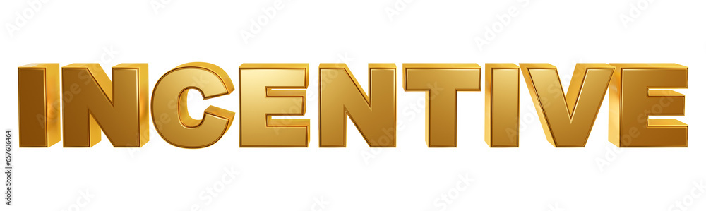 3D gold text or word "INCENTIVE" on transparent background. Metalica ...