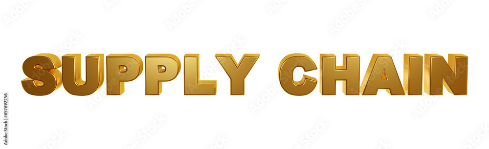 3D gold text or word "SUPPLY CHAIN" on transparent background. metalic ...
