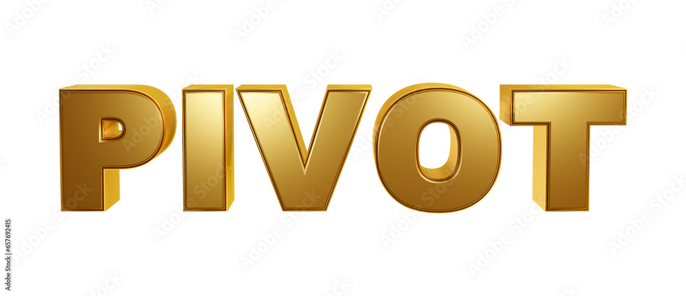 3D gold text or word "PIVOT" on transparent background. metalic ...