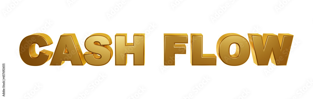 3D gold text or word "CASH FLOW" on transparent background. metalic ...