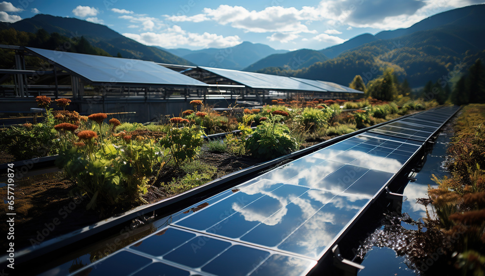 Illustrate a close-up of a solar power plant installed in the ...