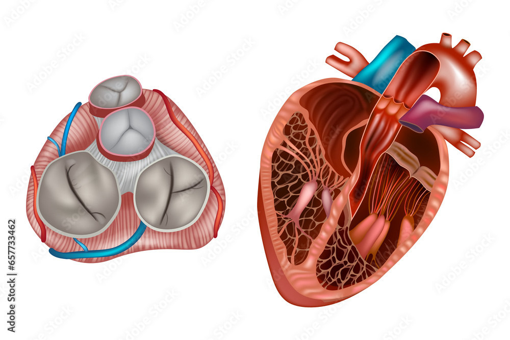 Structure of the Heart valves anatomy. Mitral valve, pulmonary valve ...