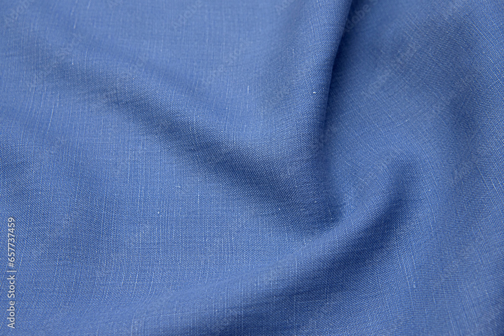 Linen fabric denim blue background. Wrinkled soft Linen blue fabric ...