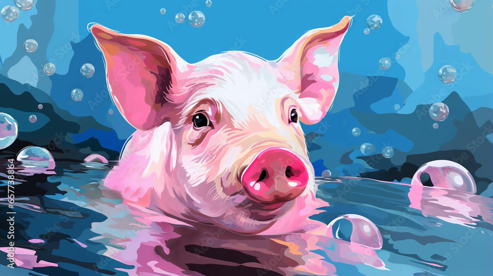 Bubble Pig! A cute little relaxed bubble pig taking a bath to keep ...