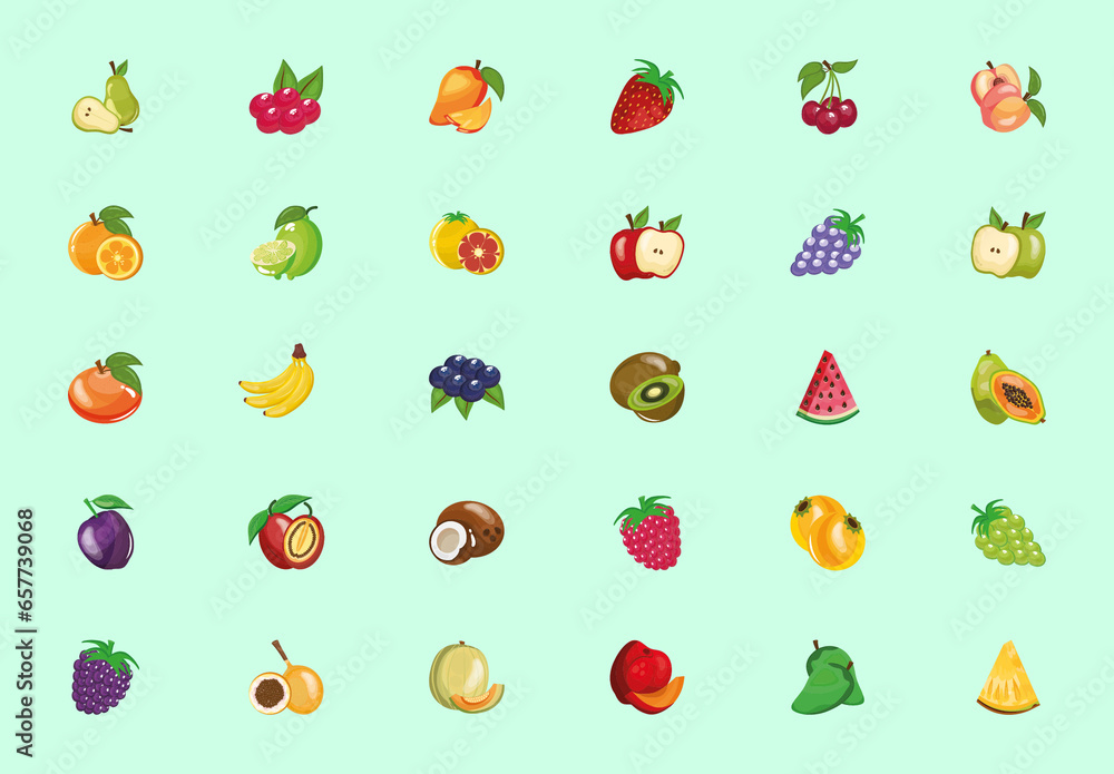 Colorful Fresh Fruit Collection Icons Set Stock Template | Adobe Stock