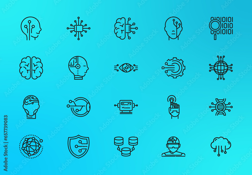 Blue Futuristic Artificial Intelligence Technology Icons Set Stock ...