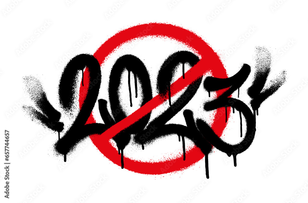 Vecteur Stock Crossed out 2023 sprayed tag font graffiti with overspray ...