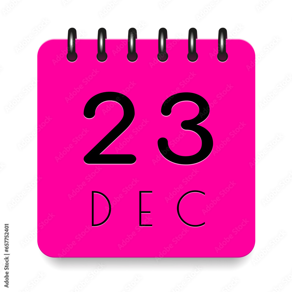 23 day of the month. December. Pink calendar daily icon. Black letters ...