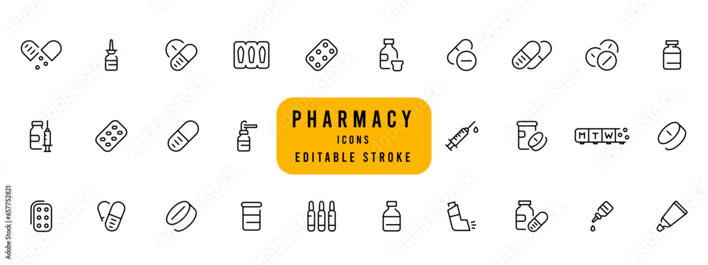 Healthcare, Prescription and Pill signs. Pharmacy drugs, medical nurse ...