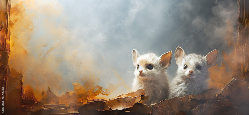 Portrait of two cute rodents in an unnatural environment against an ...