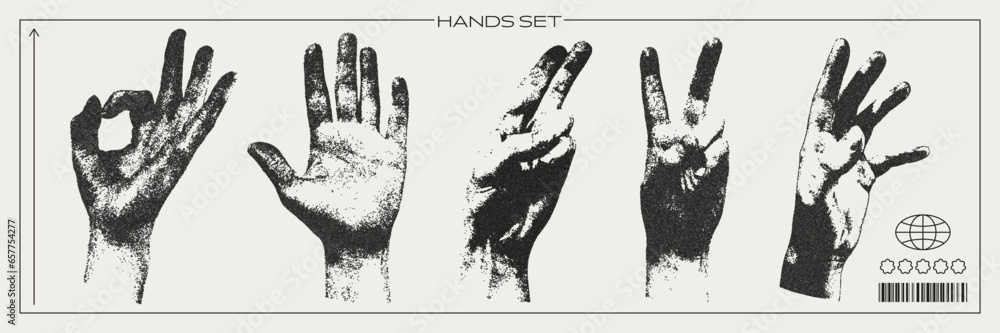 Vetor de Hands set with a retro photocopy effect. Trendy y2k elements ...