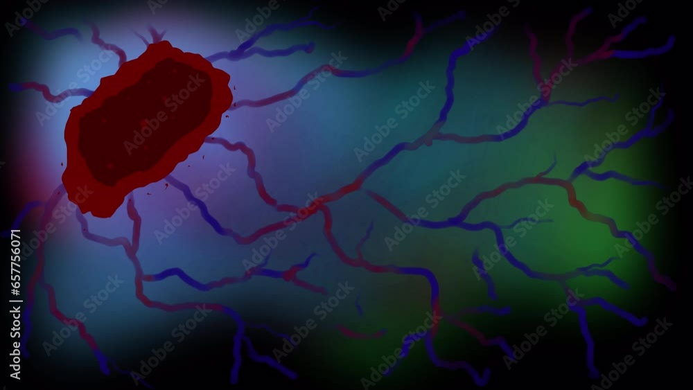 Wound, pulsating veins and painful skin on a black screen. Stock zombie ...