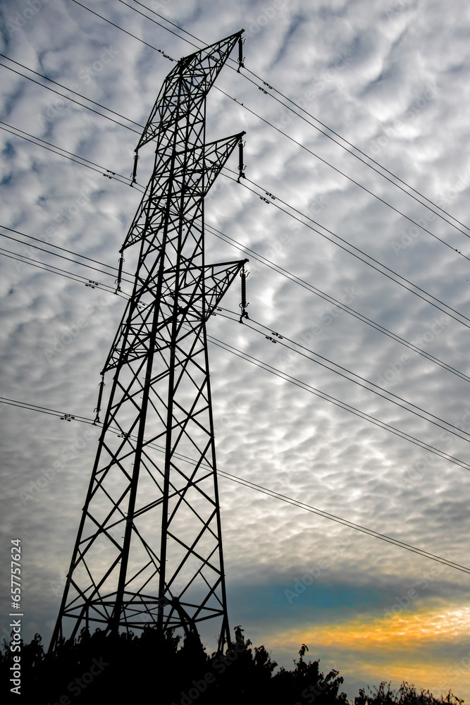 An electricity pylon taken in wide angle with heavy haze reduction ...