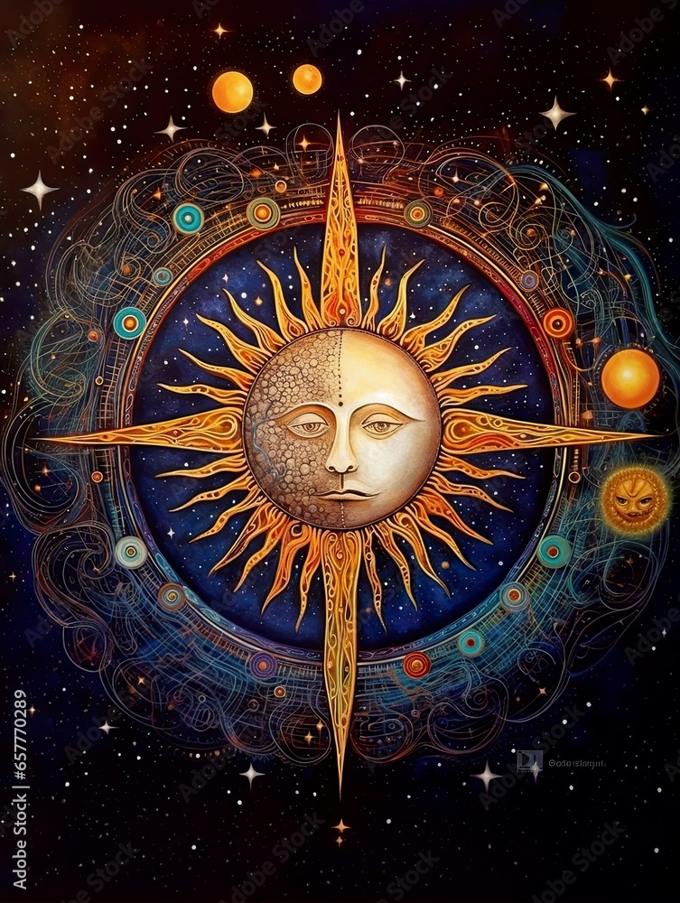 Symbolic representation of the celestial realm with fiery, radiant ...