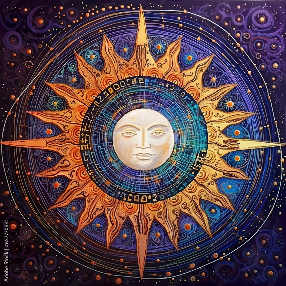 Symbolic depiction of celestial realm with fiery, radiant shapes ...