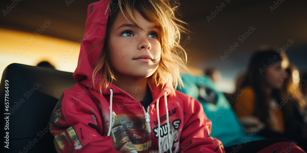 Süßes Kind Mädchen mit Kaputzenjacke blickt sauer in die Kamera ...