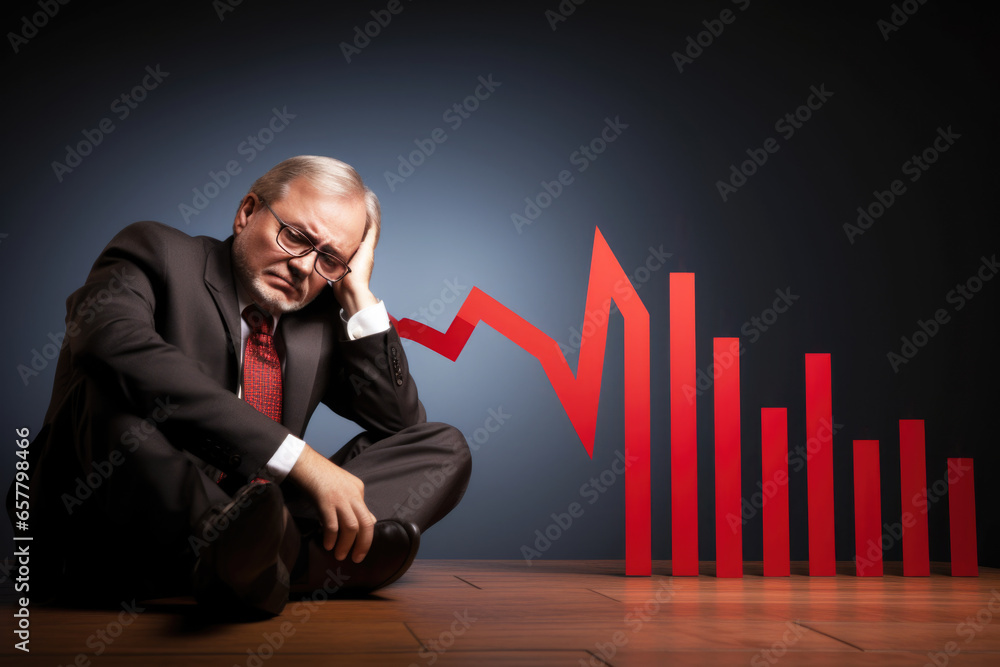 Stock market crash. Depressed businessman, investor sitting on the ...
