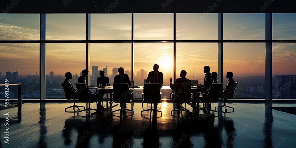 Shadow business. Business people meeting in modern office building ...