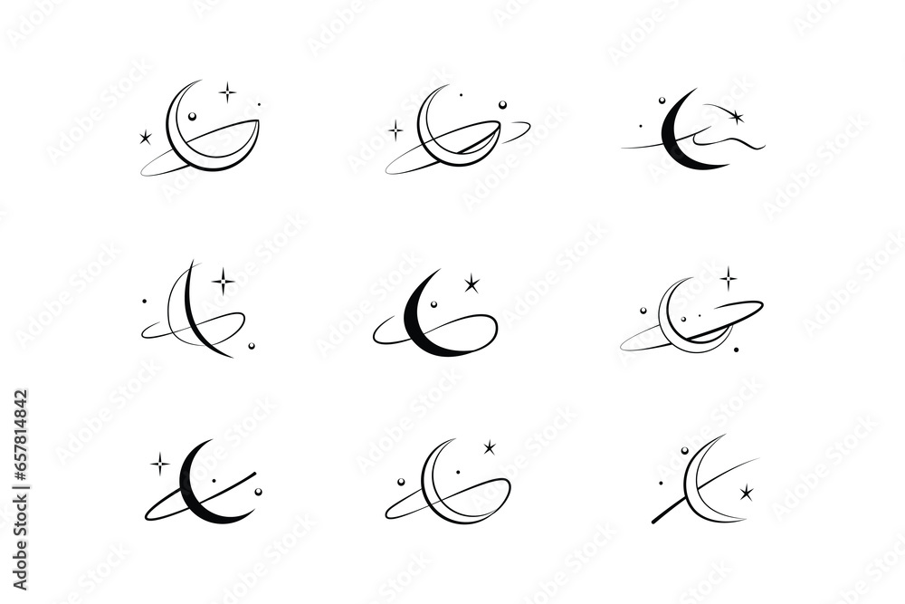 moon line art design sets elements illustration, line art elements ...