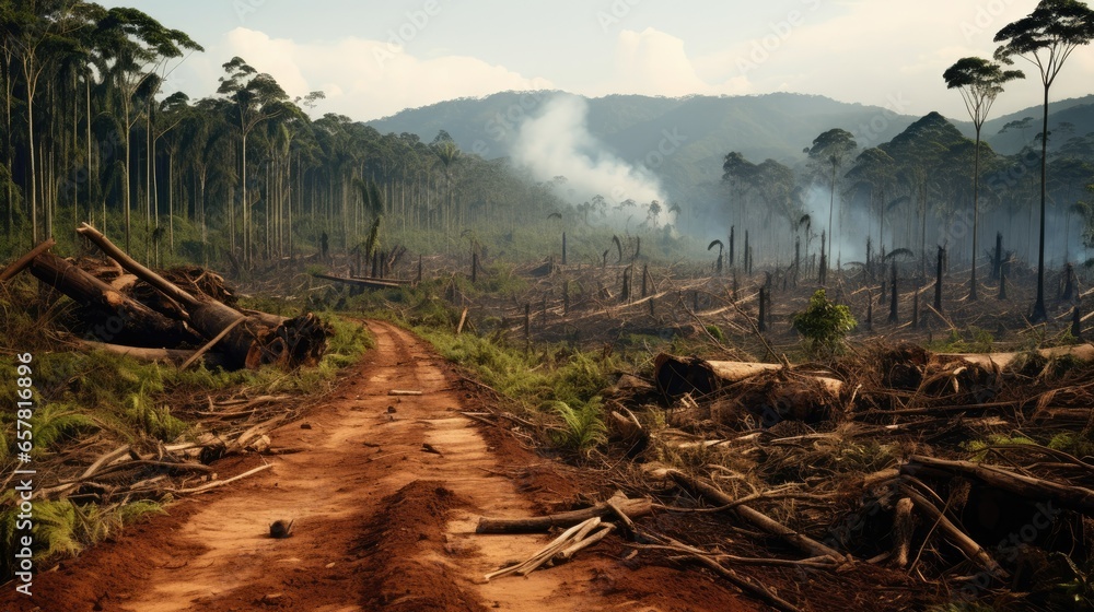Aerial view of lush green Amazon rainforest, showing large sections ...