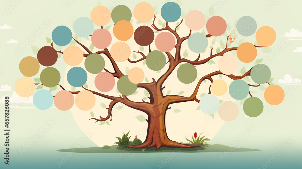 Family tree with empty colored cells, template on a light background ...