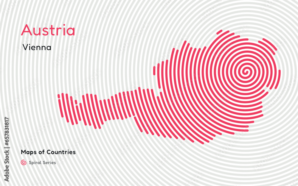 Creative fingerprint map of Austria. Political map. Vienna. Capital ...