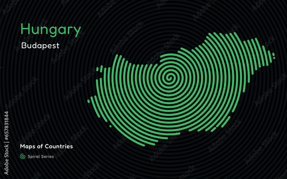 Creative fingerprint map of Hungary. Political map. Budapest. Capital ...