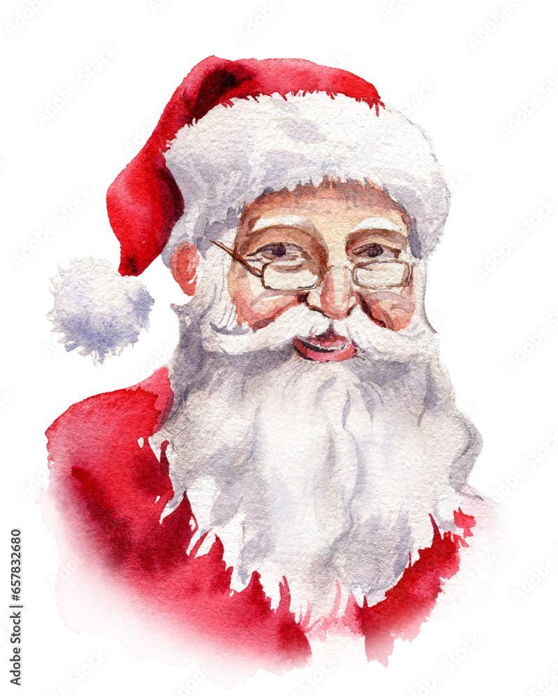 Santa Clause portrait. Christmas hand painted watercolor illustration ...