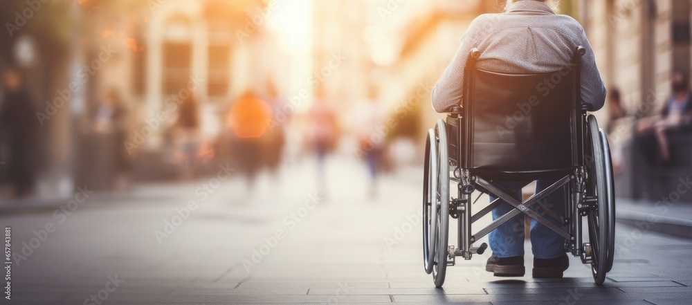Banner of a man in a wheelchair without face. Close-up. Dramatic style ...