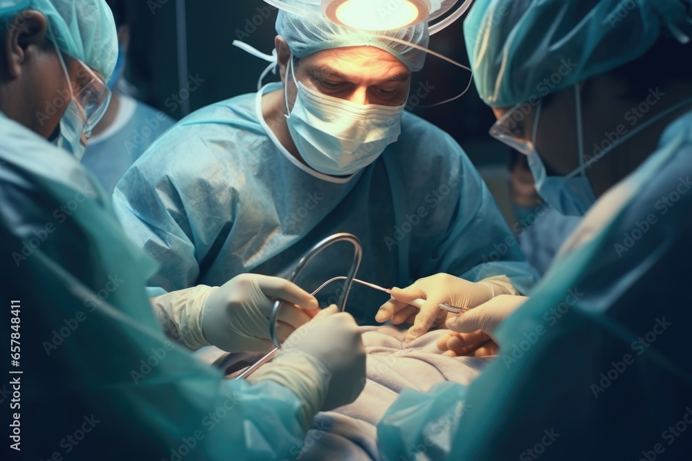 A group of surgeons performing surgery on a patient. This image can be ...