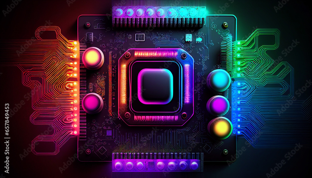 DSLR processor circuit detailed Neon colors background wallpaper Ai ...