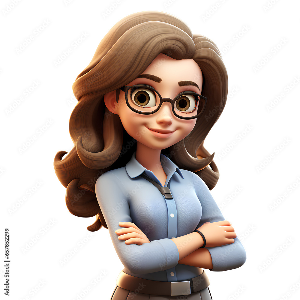 3D Cute cartoon female teacher character on transparent background ...