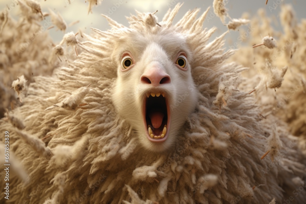 A close-up view of a sheep with its mouth open. This image can be used ...