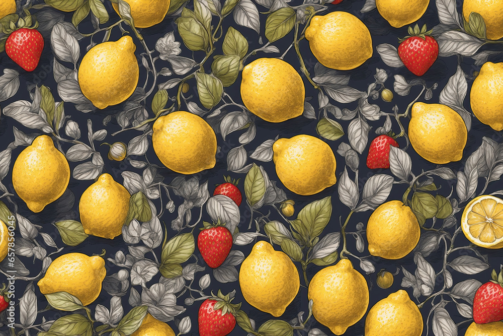 Seamless patterns lemon and strawberry, step repeating patterns design ...