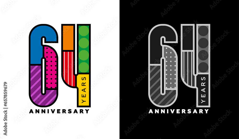 Set of logos for 64th anniversary, sixty fourth birthday, colorful logo ...