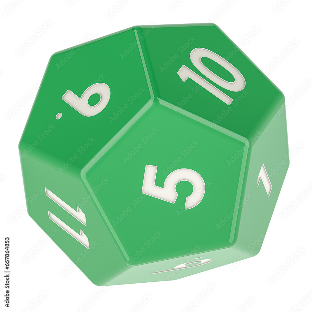 Green 12 sided die, dodecahedron dice, 3D rendering isolated on transparent background Stock ...