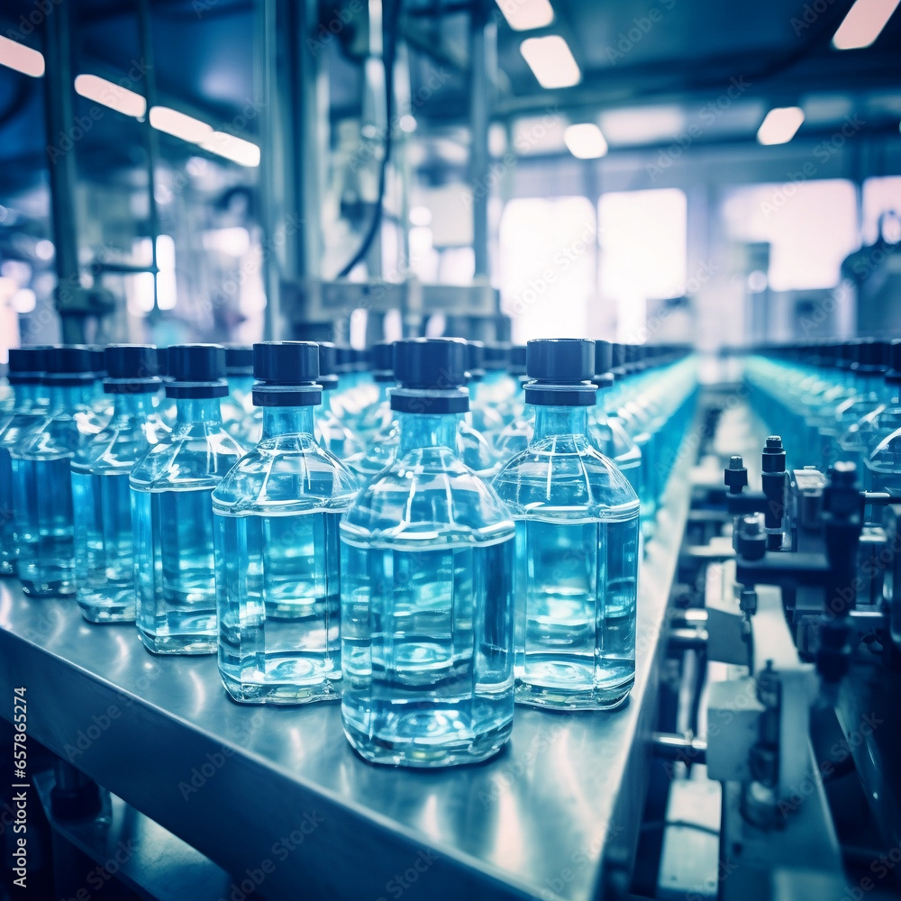 Pharmaceutical bottles in the manufacturing process at a drug ...