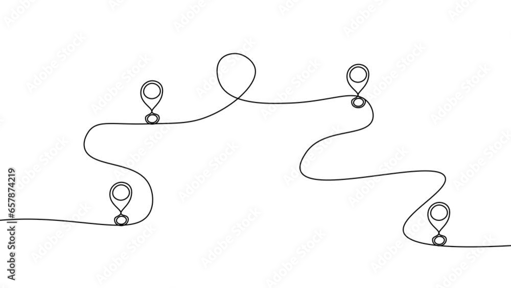 Continuous line Drawing Map Location Point In white background. Single ...