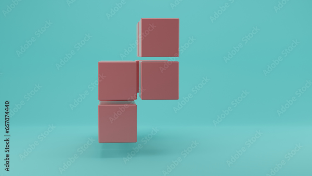 3d rendering of an array of brown cubes on a pale blue background ...