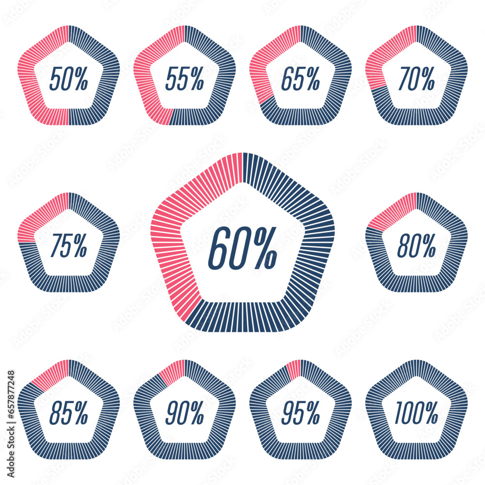 Set of pentagon shape percentage diagrams vector illustration.Pentagon ...