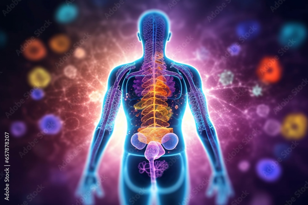 Human body anatomy with glowing medical background. 3D rendering, 3D ...