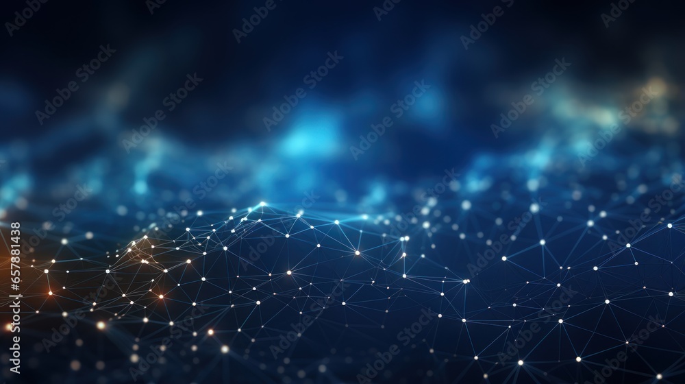 Abstract background where technology particles weave together lines of ...