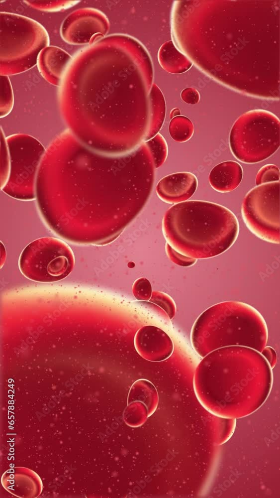 Vertical video - flowing red blood cells and particles background ...