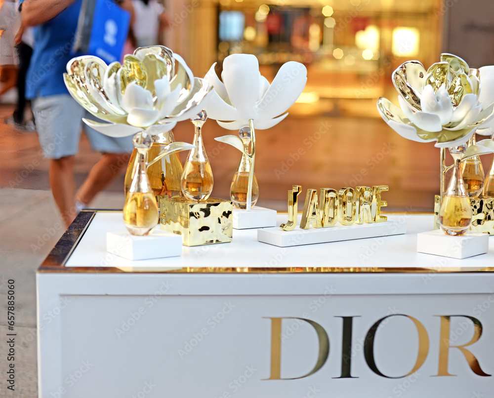 MILAN, ITALY – SEPTEMBER 15, 2023: Publicity stand for Dior's perfume ...