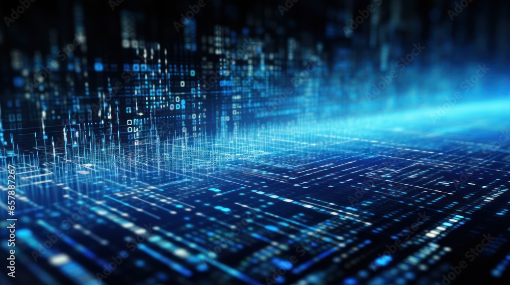 IT technology background with cascading lines of code and algorithms ...